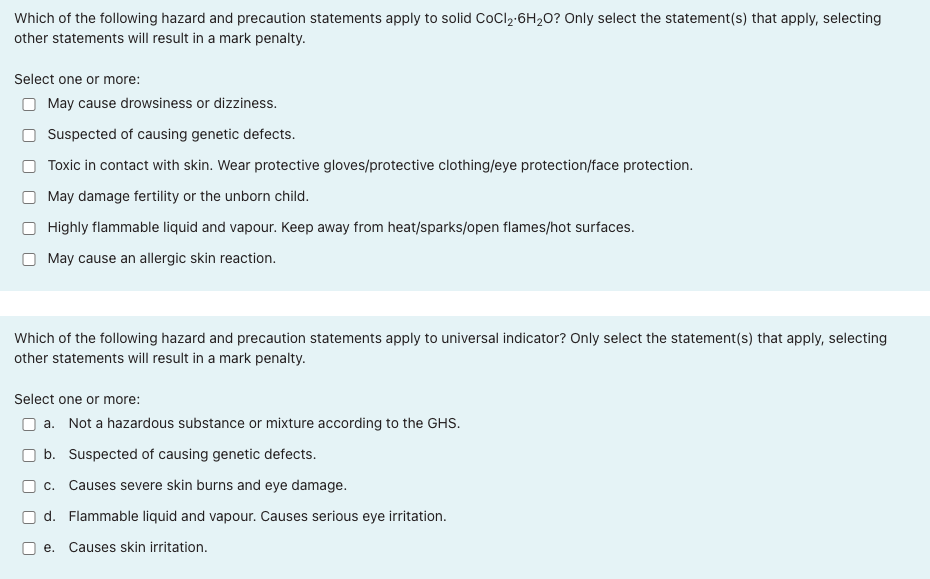 Solved Which of the following hazard and precaution | Chegg.com