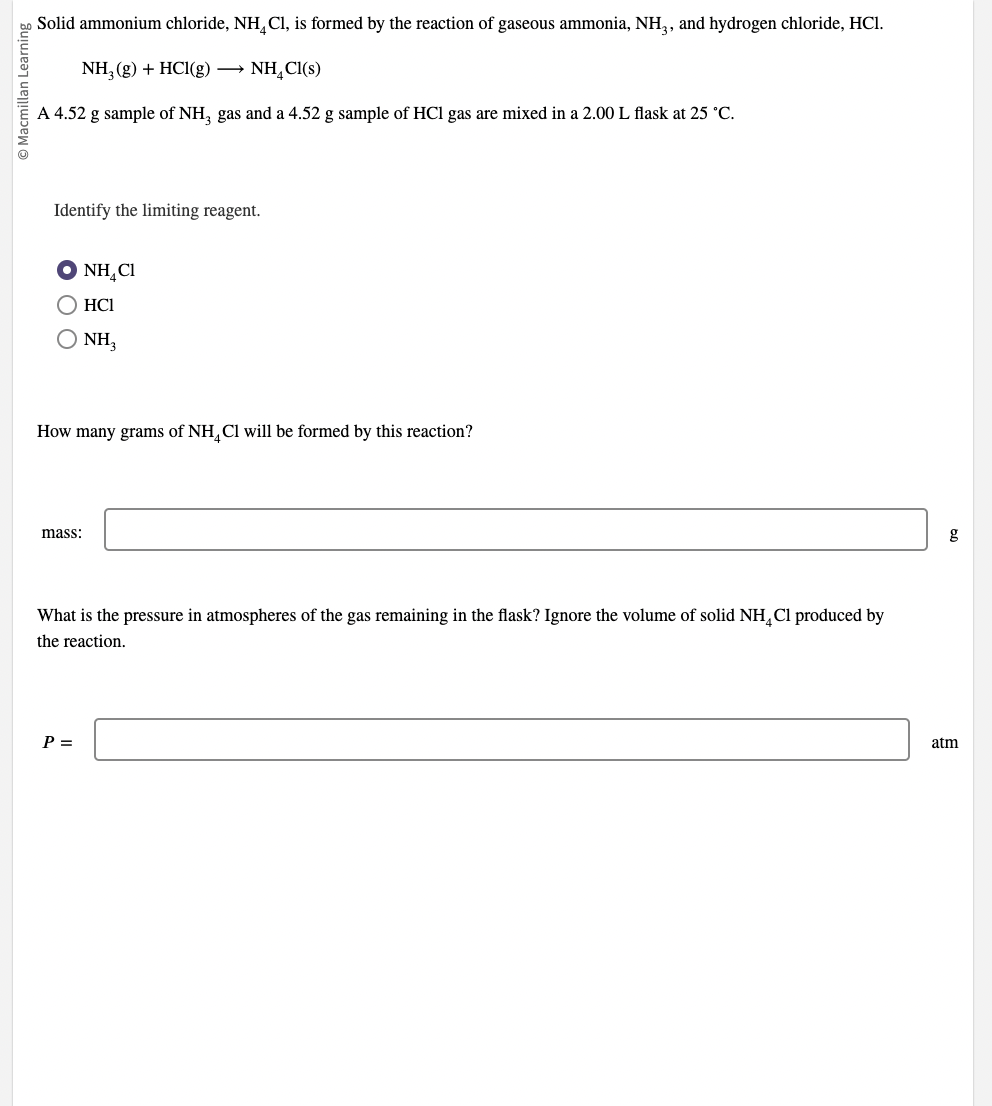 Solved Solid ammonium chloride, NH4Cl,NH4Cl, is formed by | Chegg.com