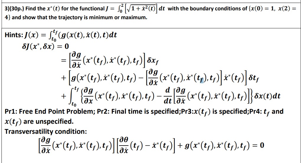 Solved (30p.) ﻿Find the x**(t) ﻿for the functional | Chegg.com