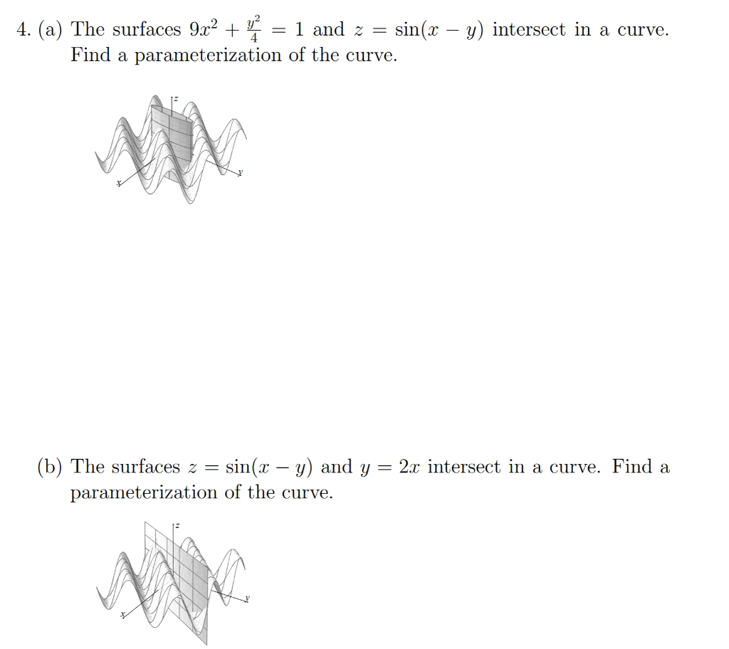 Solved 4. (a) The surfaces 9x? + Find a parameterization of | Chegg.com