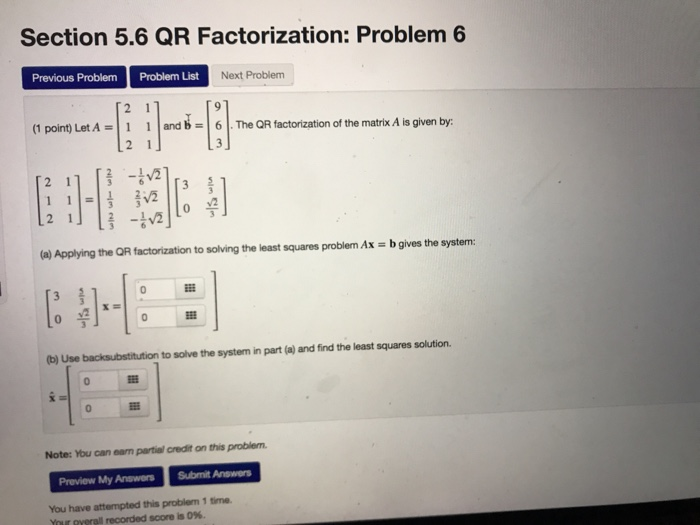 Solved Section 5 6 Qr Factorization Problem 6 Previous