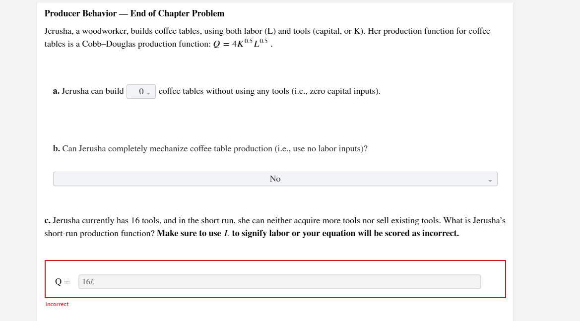 Solved Producer Behavior - End of Chapter Problem Jerusha, a | Chegg.com