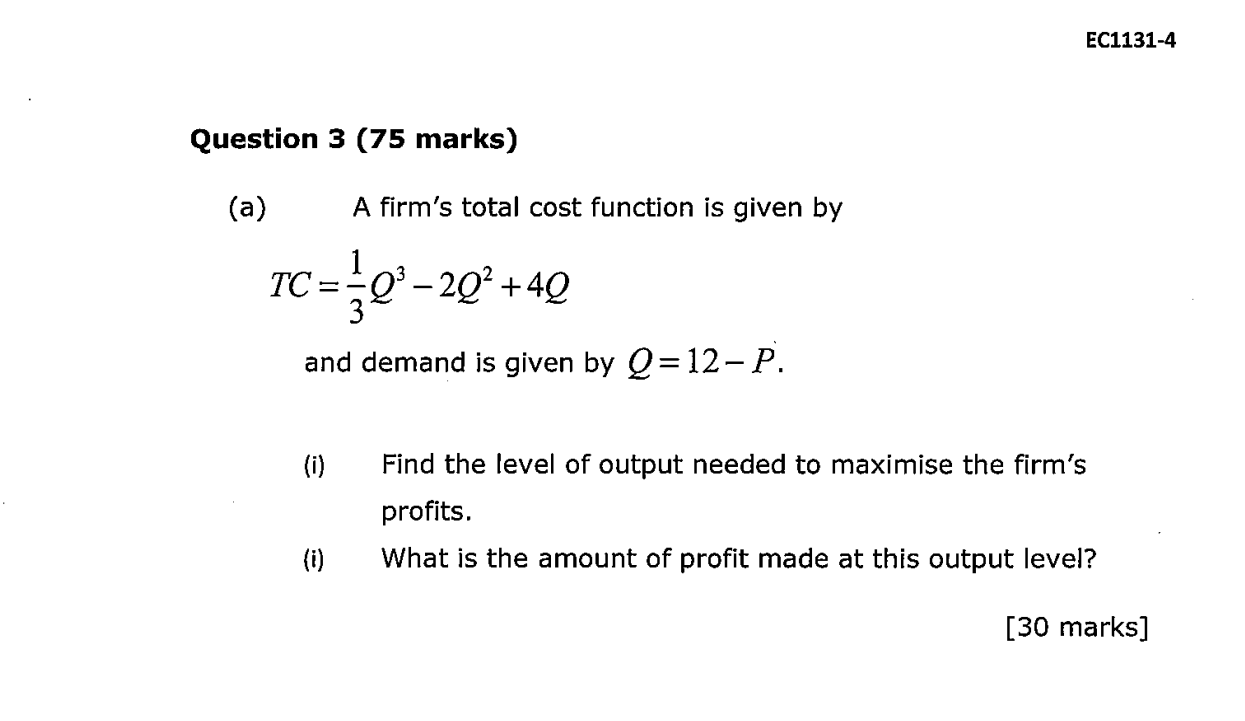 Solved A firm's total cost function is given by | Chegg.com