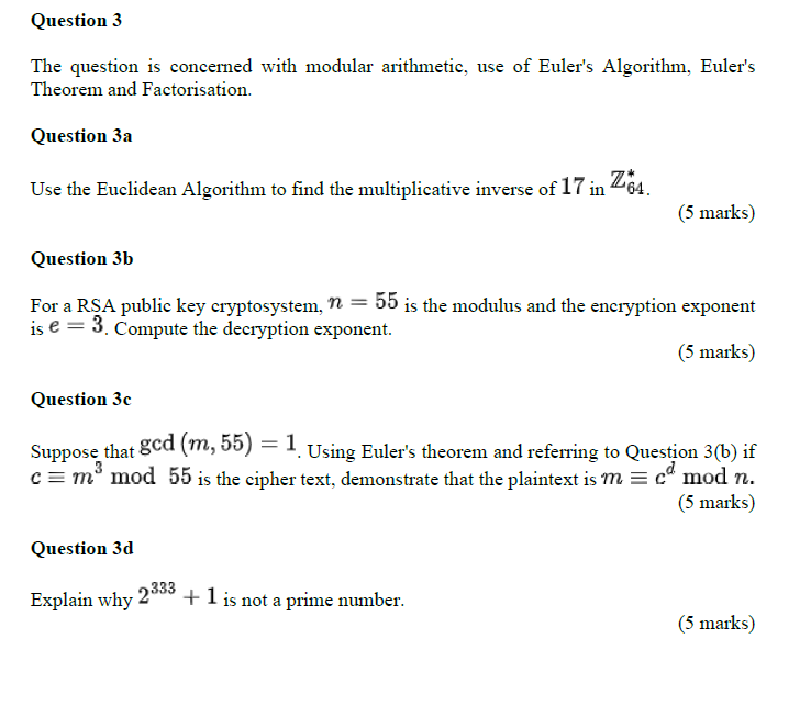 Solved The question is concerned with modular arithmetic, | Chegg.com