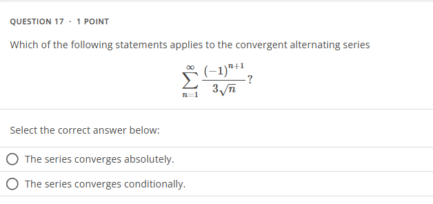 Solved QUESTION 17 * 1 ﻿POINTWhich of ﻿the following | Chegg.com