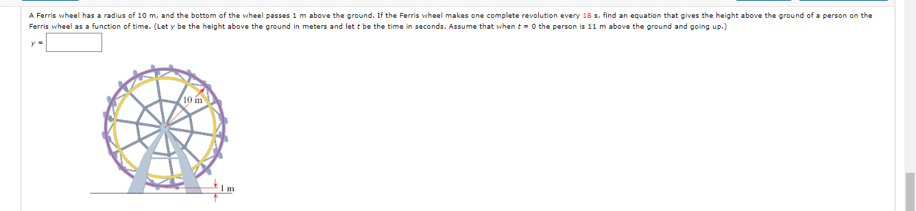 Solved A Ferris wheel has a radius of 10 m, and the bottom | Chegg.com