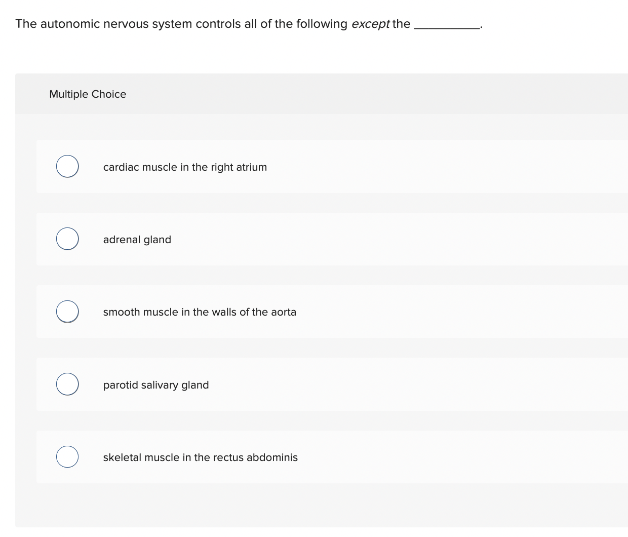 Solved The autonomic nervous system controls all of the | Chegg.com