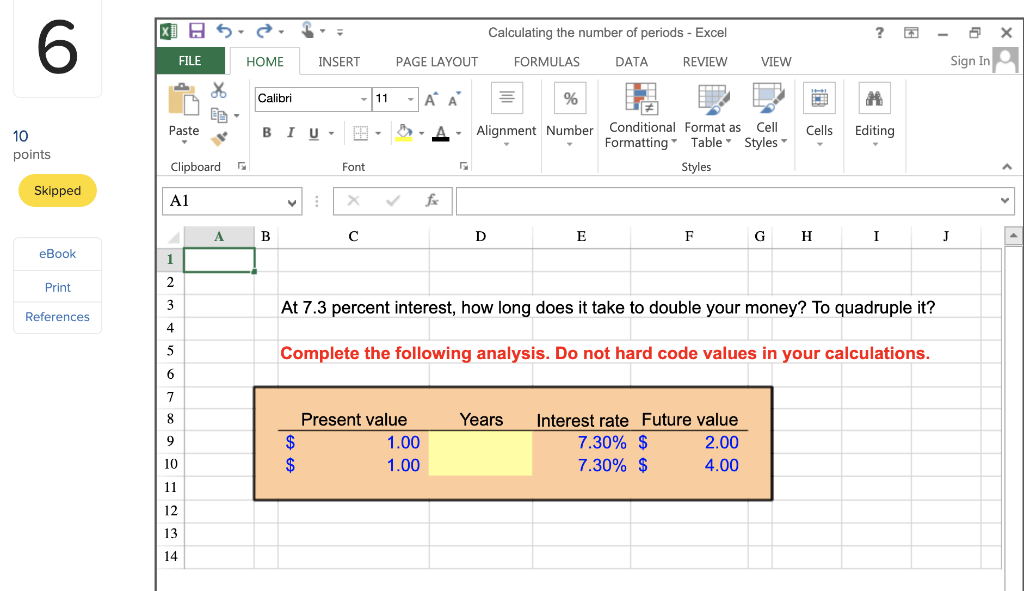 Solved 5 Calculating the number of periods - Excel ? Х 6 | Chegg.com