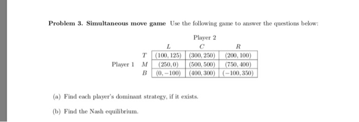 Solved Problem 3. Simultaneous move game Use the following | Chegg.com