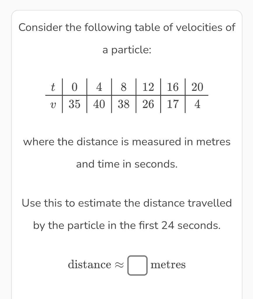 Solved Consider the following table of velocities of a | Chegg.com