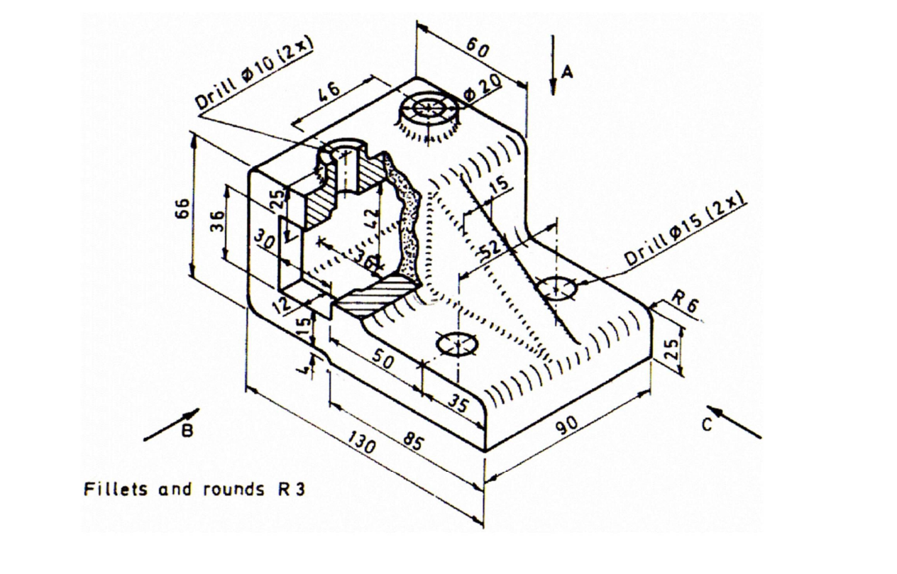 Solved TITLE: SECTIONS Draw three views of the guide block | Chegg.com