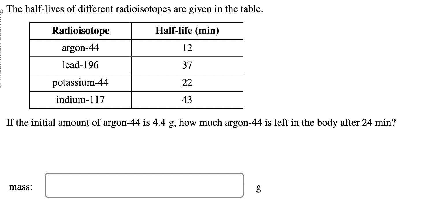The half-lives of different radioisotopes are given | Chegg.com