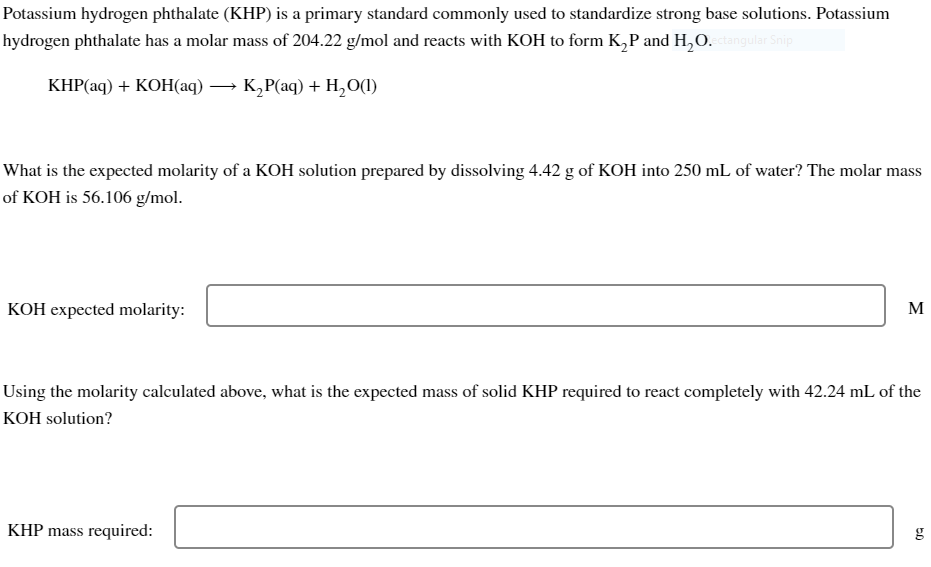 Solved Potassium hydrogen phthalate (KHP) ﻿is a primary | Chegg.com