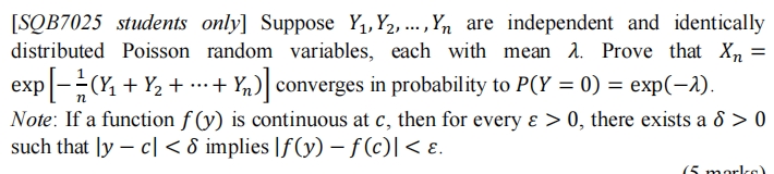 Solved [SQB7025 ﻿students only] ﻿Suppose Y1,Y2,dots,Yn ﻿are | Chegg.com