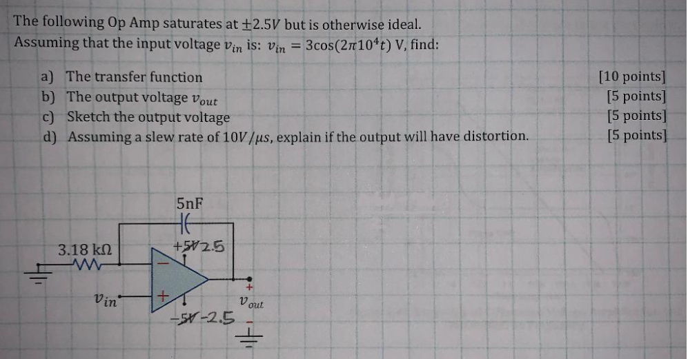 Solved The following 0p Amp saturates at ±2.5 V but is | Chegg.com