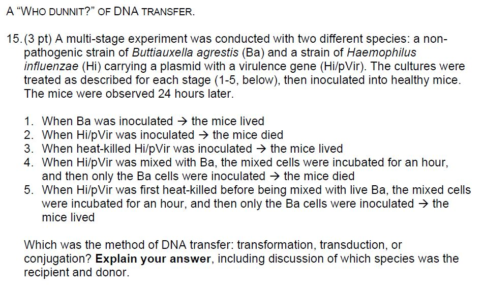 Solved A "WHO DUNNIT?" OF DNA TRANSFER. 15.(3 pt) A | Chegg.com