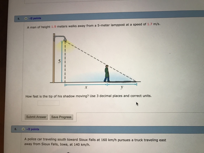 Solved 5. -12 points A man of height 1.9 meters walks away | Chegg.com