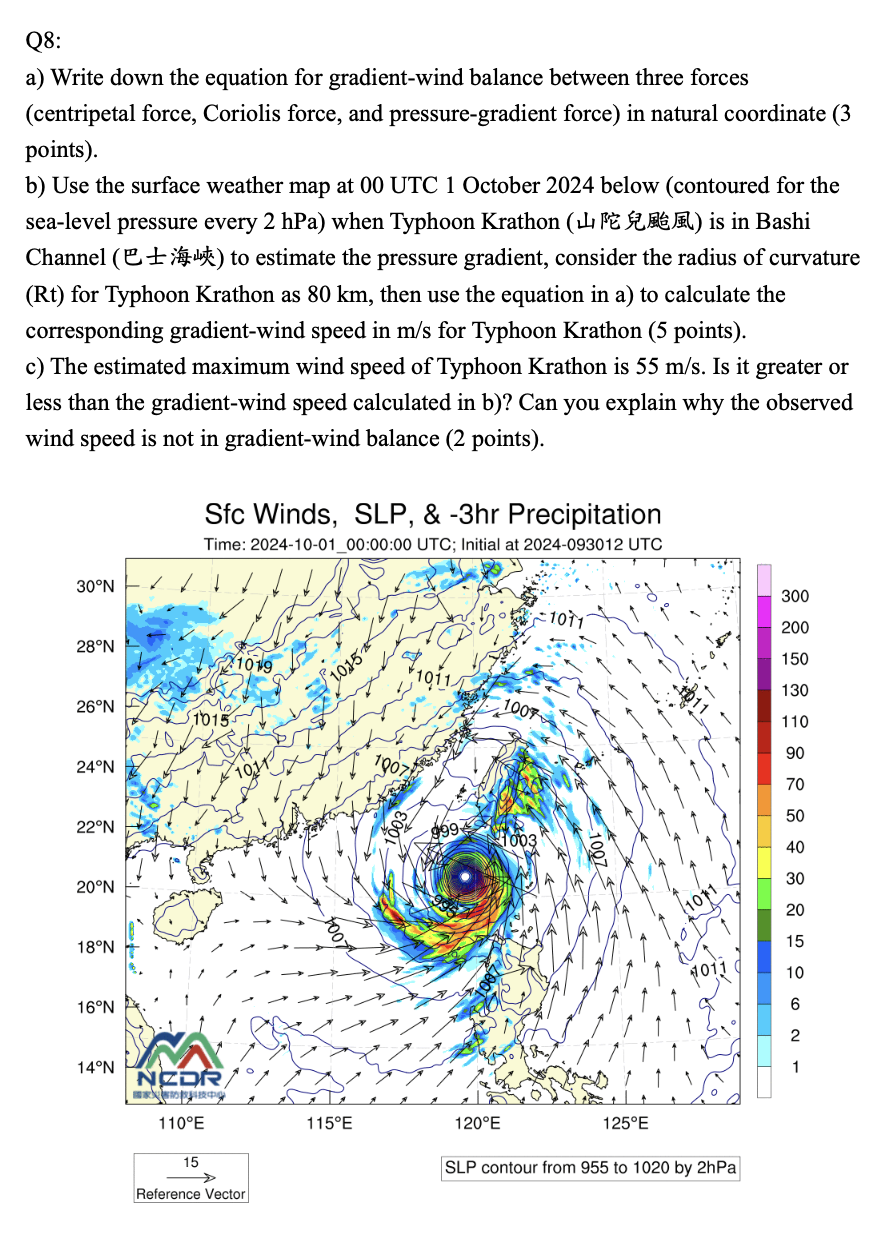 Solved a) ﻿Write down the equation for gradient-wind balance | Chegg.com