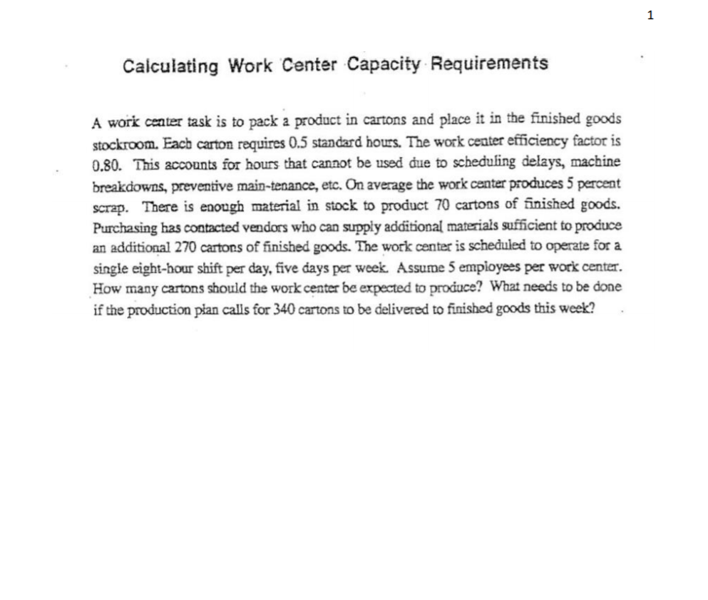 Solved Calculating Work Center Capacity Requirements A work | Chegg.com
