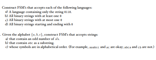 Solved Construct FSM's that accepts each of the following | Chegg.com