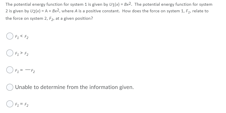 Solved The potential energy function for system 1 is given | Chegg.com