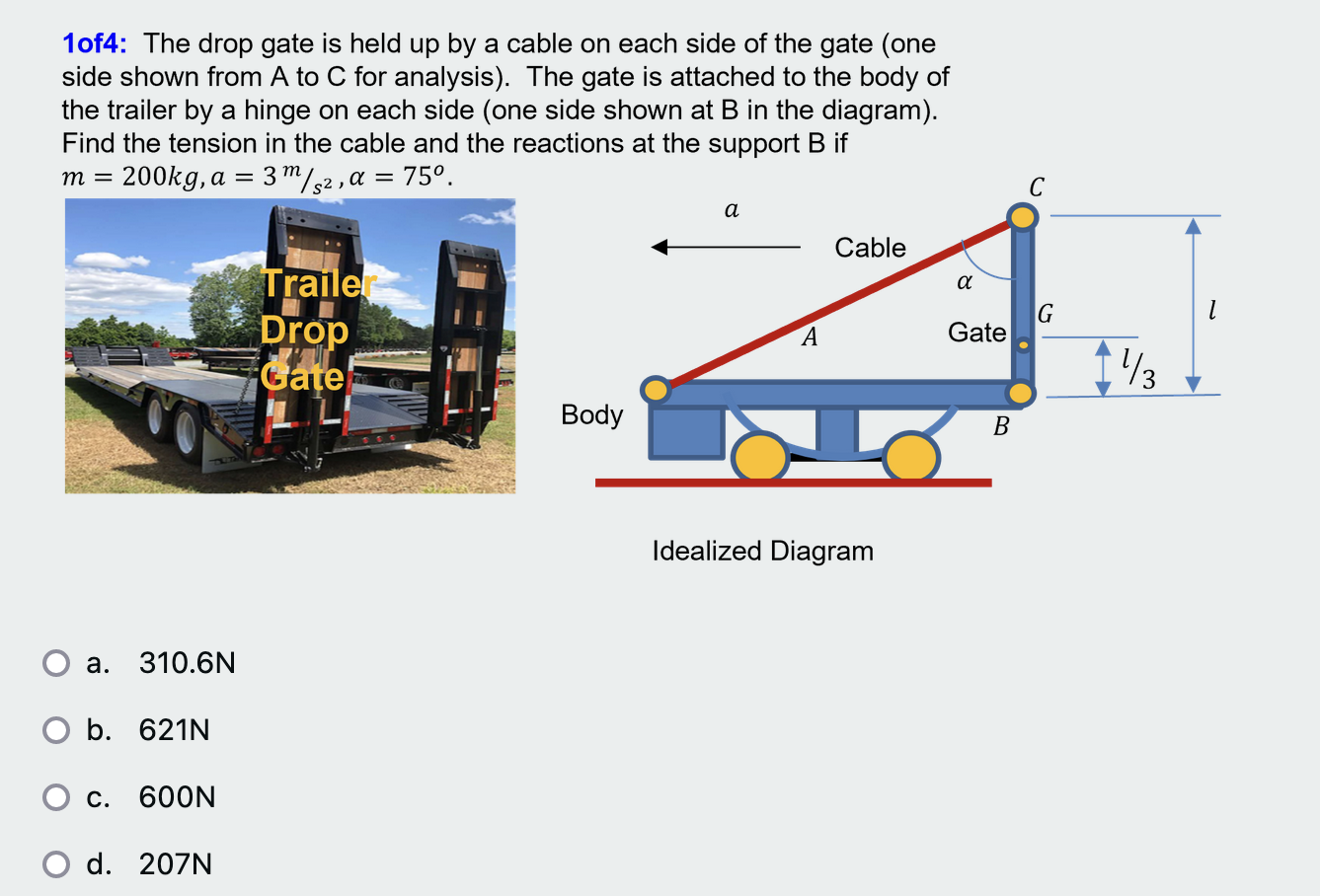 Solved 10f4: The drop gate is held up by a cable on each | Chegg.com