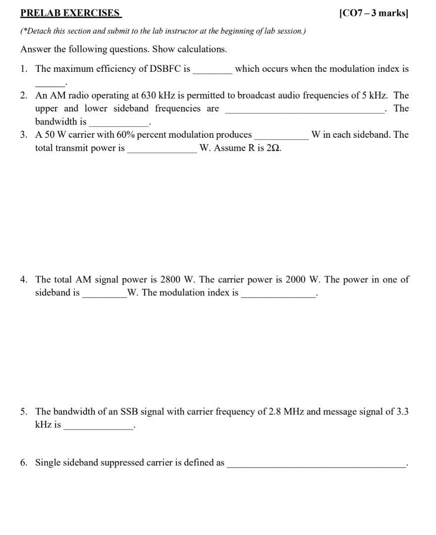 Solved PRELAB EXERCISES [C07-3 marks) (*Detach this section | Chegg.com