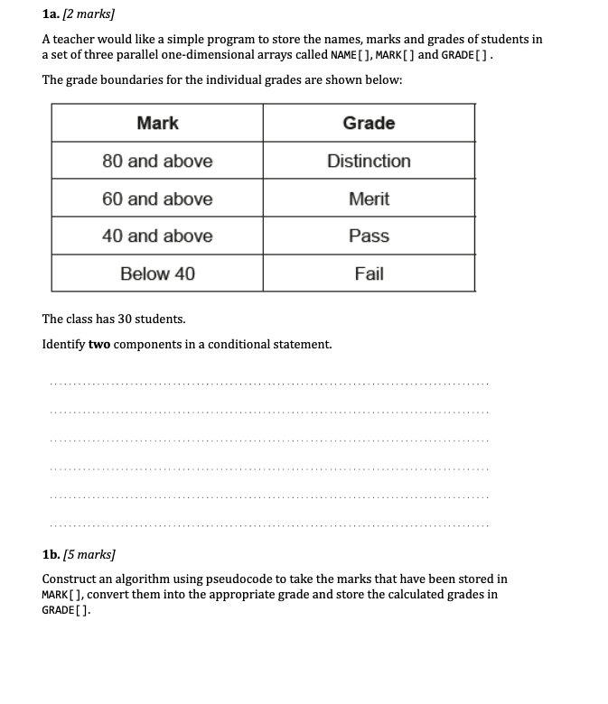 Solved 1a. [2 marks] A teacher would like a simple program | Chegg.com