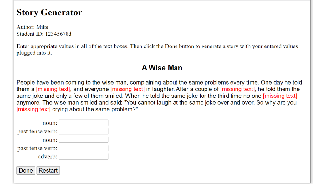 Solved Create a web page named story.html and an | Chegg.com