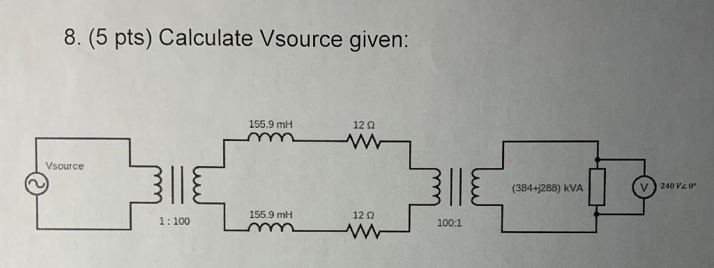 Solved 8. (5 pts) Calculate Vsource given: 155.9 mH 122 | Chegg.com