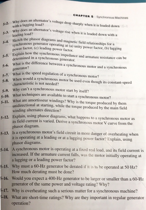 Solved CHAPTER s Synchronous Machines an alternator's | Chegg.com