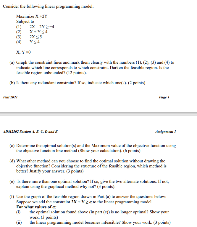 Solved Consider the following linear programming model: | Chegg.com