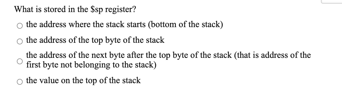 Solved What is stored in the $sp register? the address where | Chegg.com