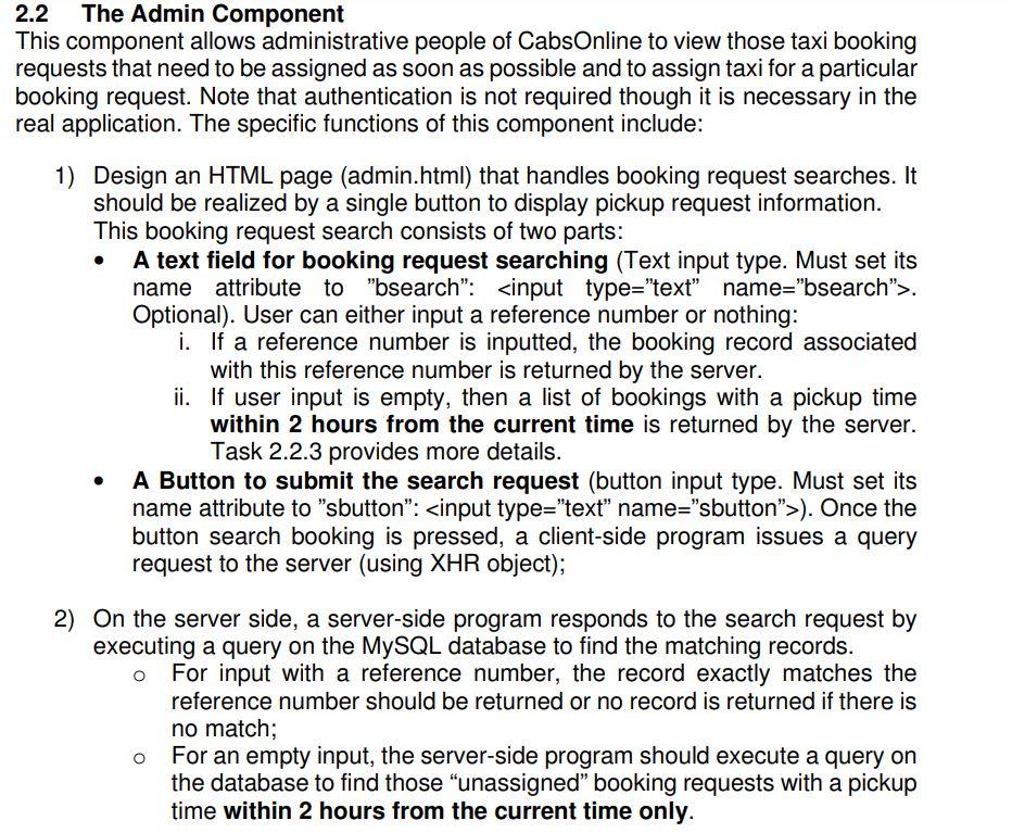 Solved 2.2 The Admin Component This component allows | Chegg.com