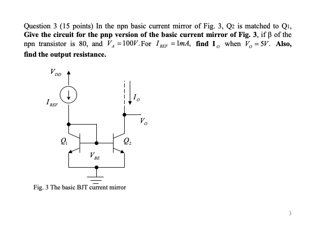 Solved Question 3 (15 points) In the npn basic current | Chegg.com