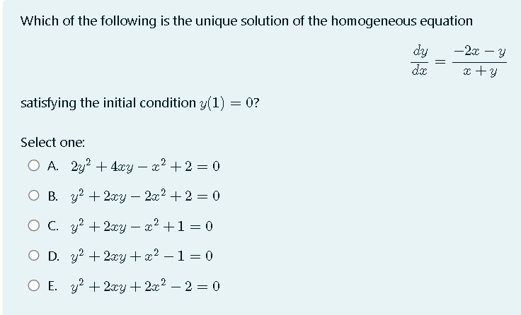 Solved Which of the following is the unique solution of the | Chegg.com