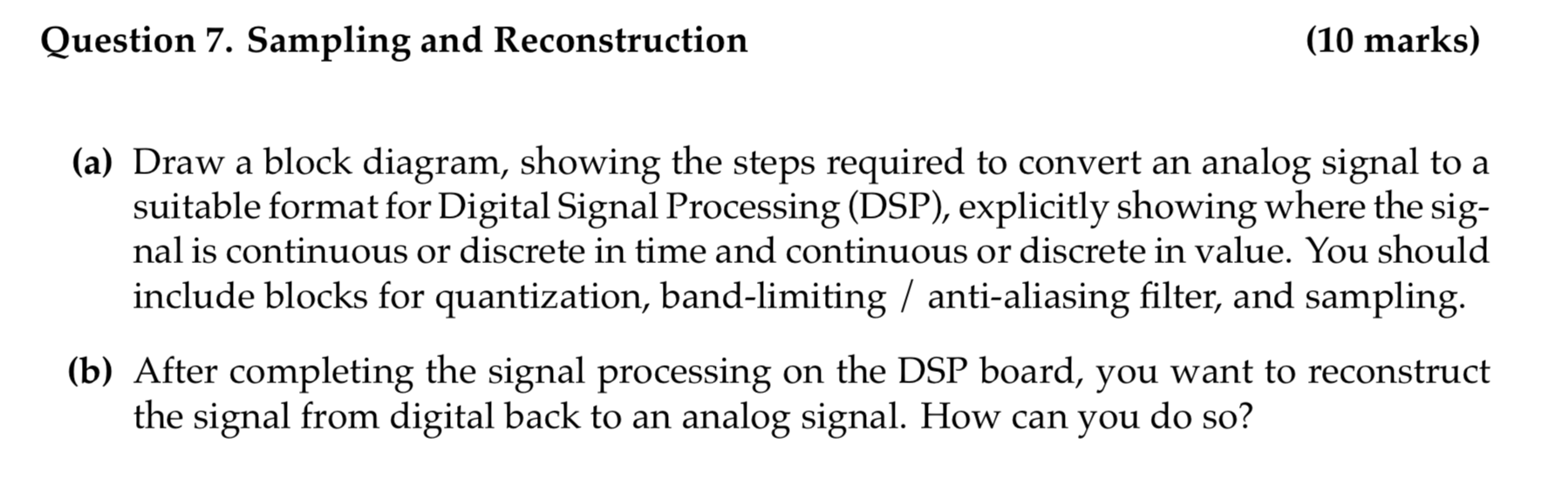Solved Question 7. Sampling and Reconstruction (10 marks) | Chegg.com