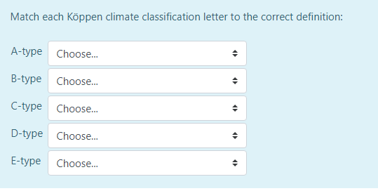 Solved Match each Köppen climate classification letter to | Chegg.com