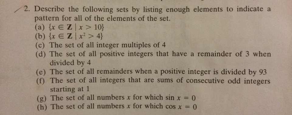 Solved 2. Describe the following sets by listing enough | Chegg.com