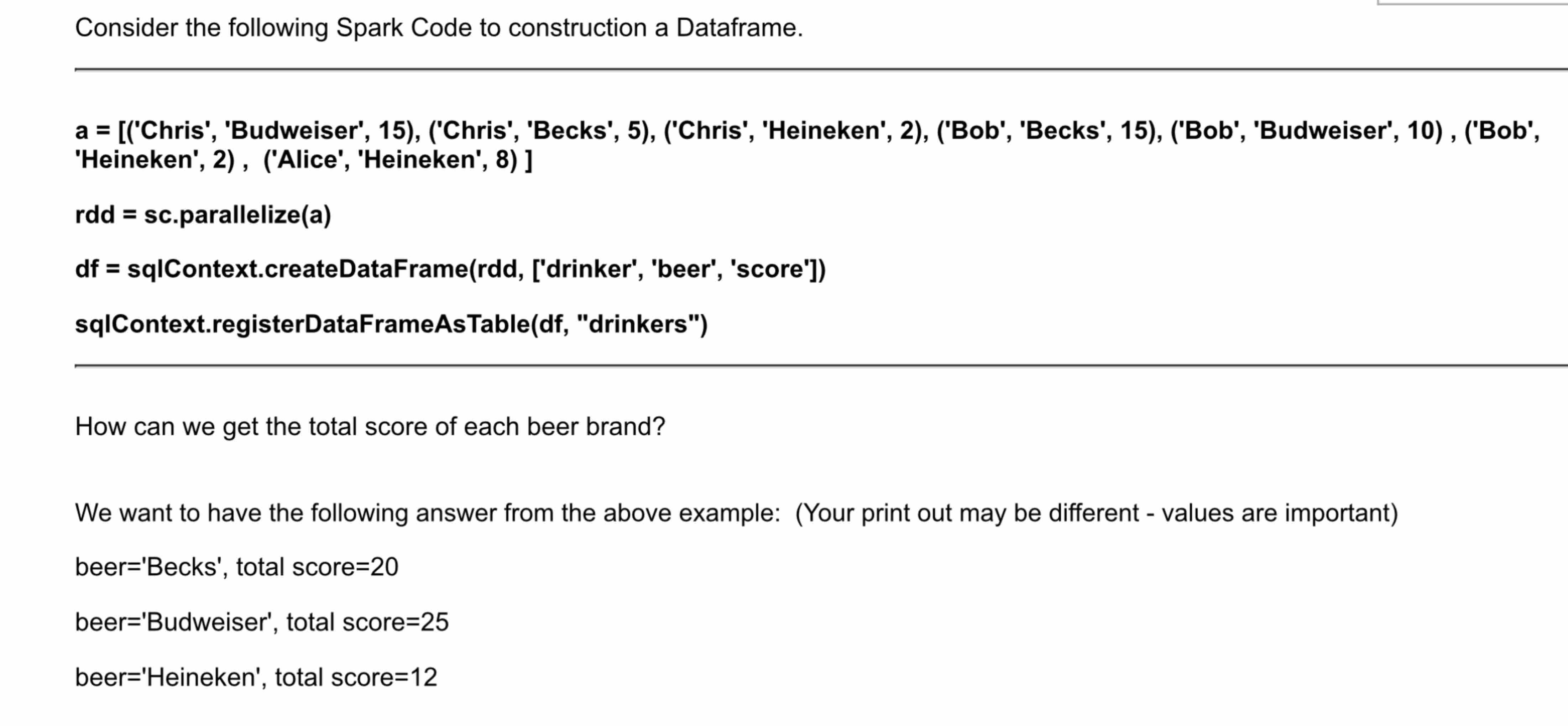 Solved Consider the following Spark Code to construction a | Chegg.com