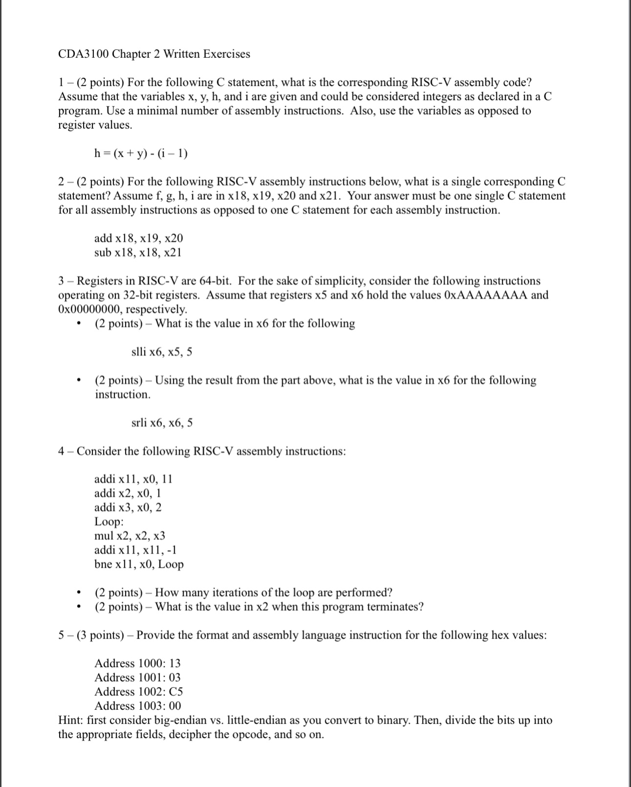 Solved CDA3100 Chapter 2 Written Exercises 1 - (2 points) | Chegg.com