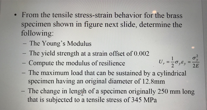 Solved From the tensile stress-strain behavior for the brass | Chegg.com