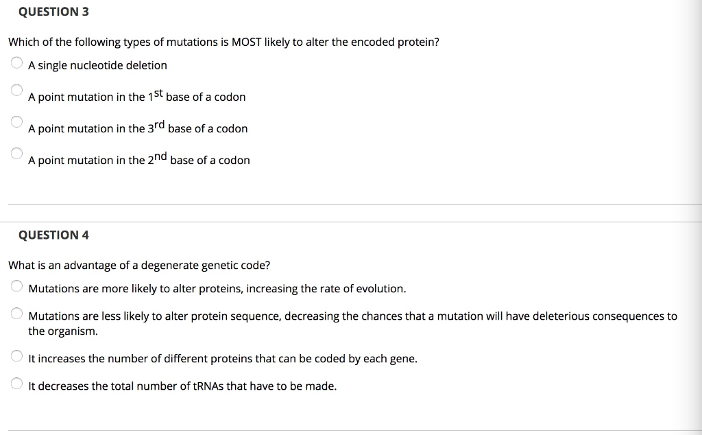 Solved Question 3 Which Of The Following Types Of Mutations 