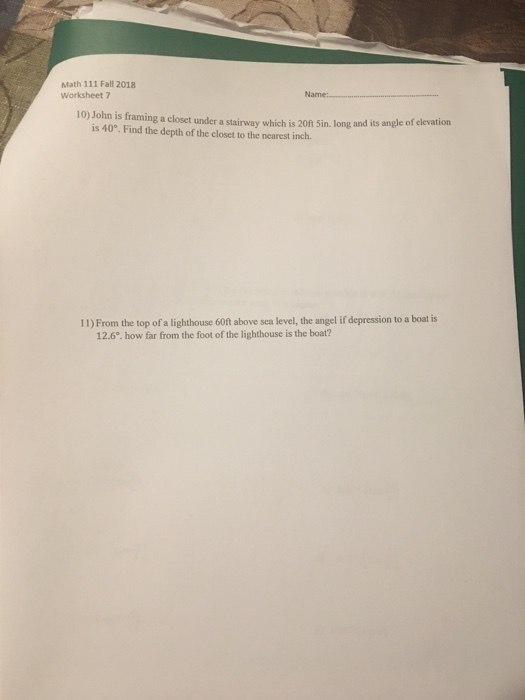 Solved Math 111 Fall 2018 Worksheet 7 Name: 1) Find cach of | Chegg.com
