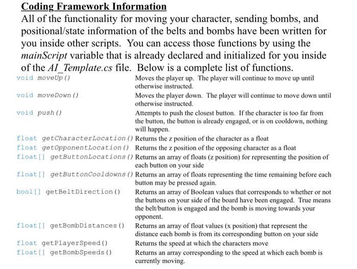Solved Coding Framework Information All of the functionality | Chegg.com