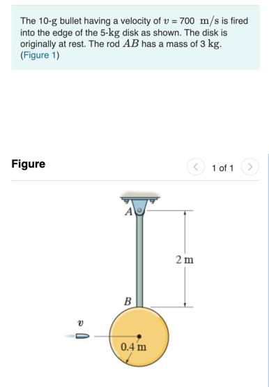 Solved The 10-g bullet having a velocity of v = 700 m/s is | Chegg.com