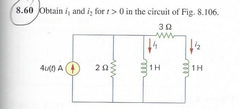 Solved 8.60 Obtain i1 and i2 for t>0 in the circuit of Fig. | Chegg.com