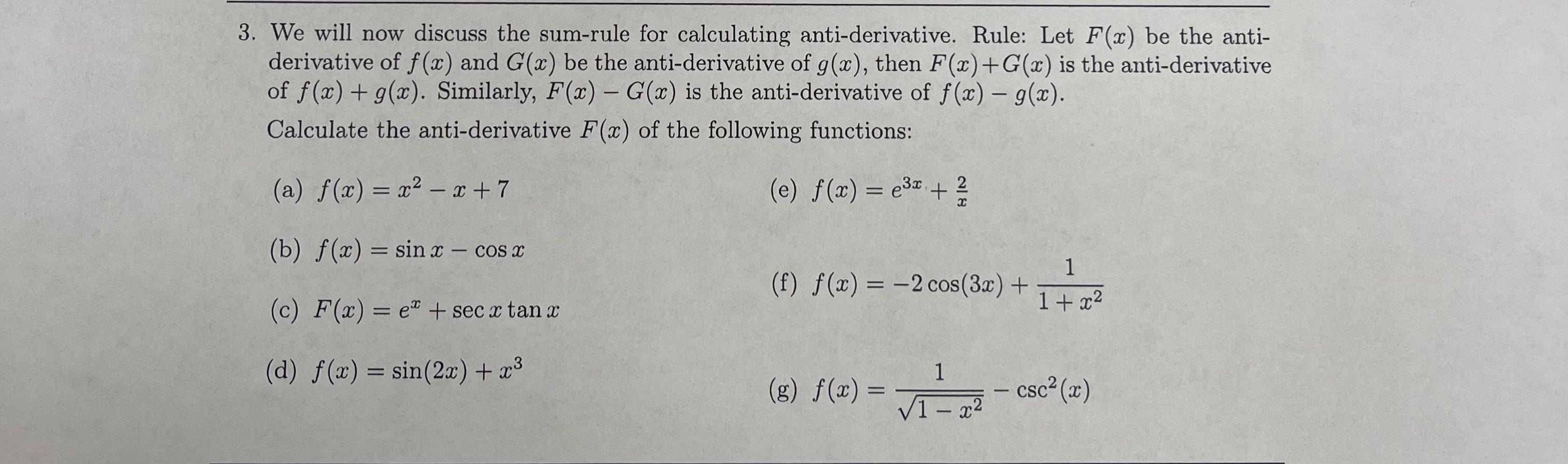 Solved 3. We will now discuss the sum-rule for calculating | Chegg.com