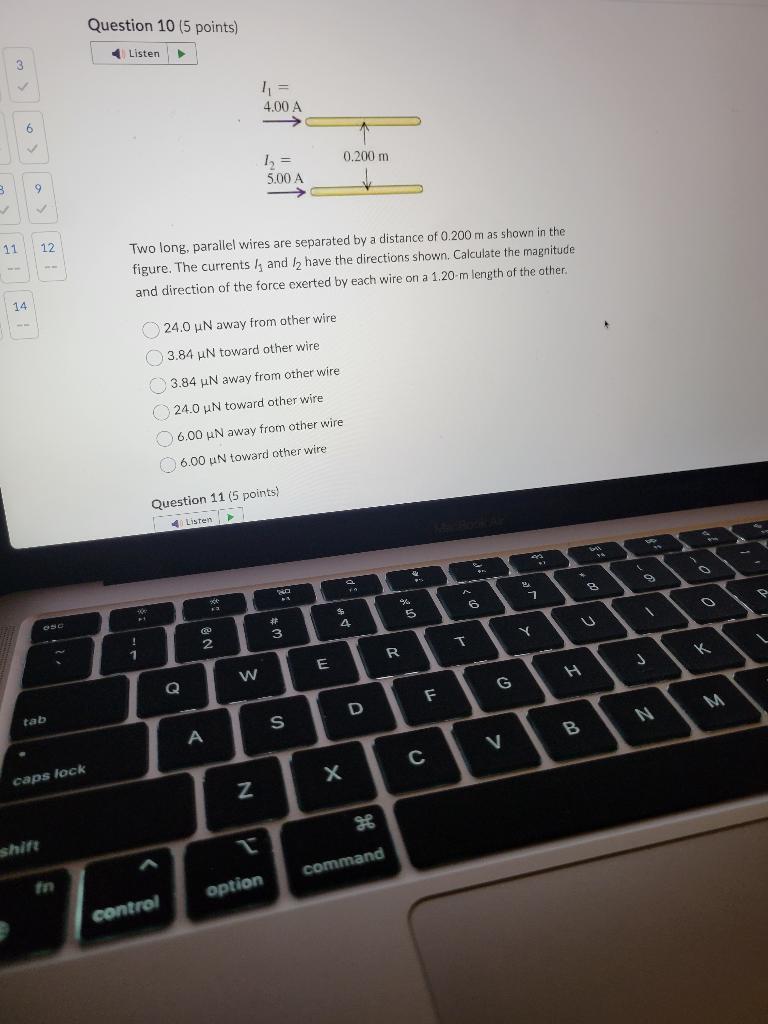 Solved Question 10 (5 points) Two long, parallel wires are | Chegg.com