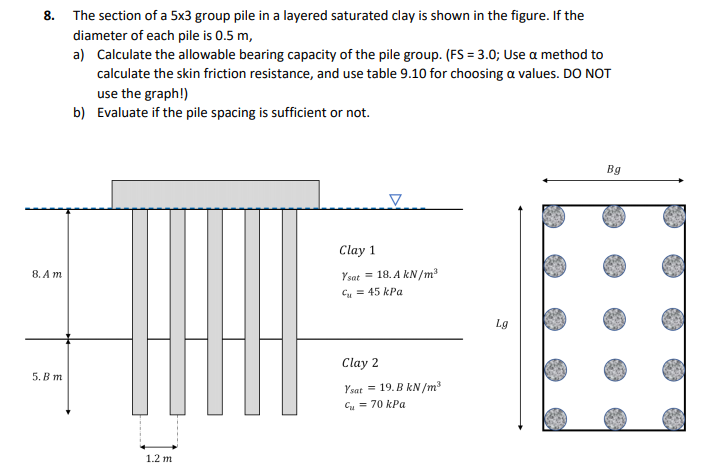 Solved 8. The section of a 5x3 group pile in a layered | Chegg.com